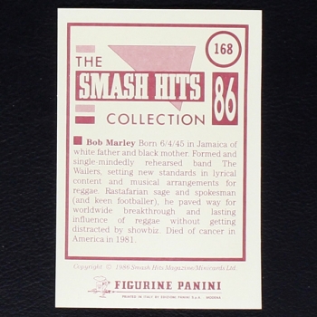 Bob Marley Panini Sticker No. 168 - Smash Hits 86- Sticker-Worldwide